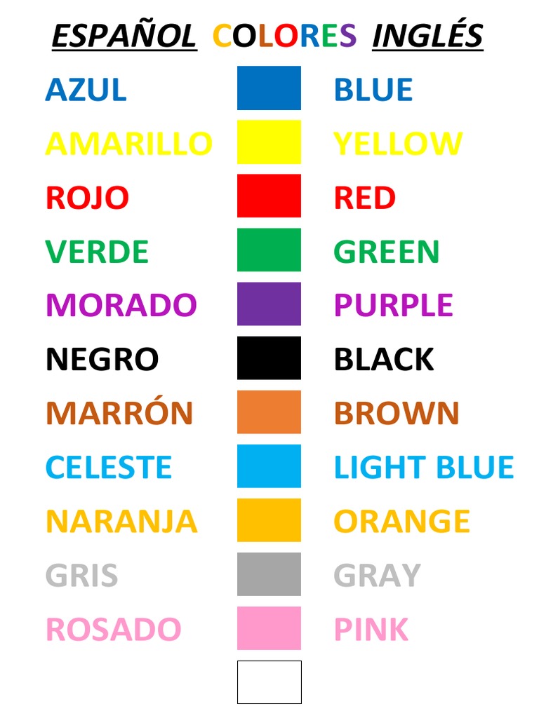 Colores en inglés y español para niños | PDF