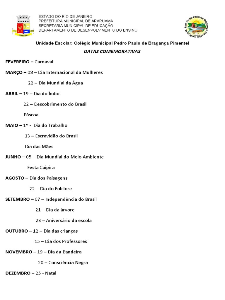Datas Comemorativas Pdf