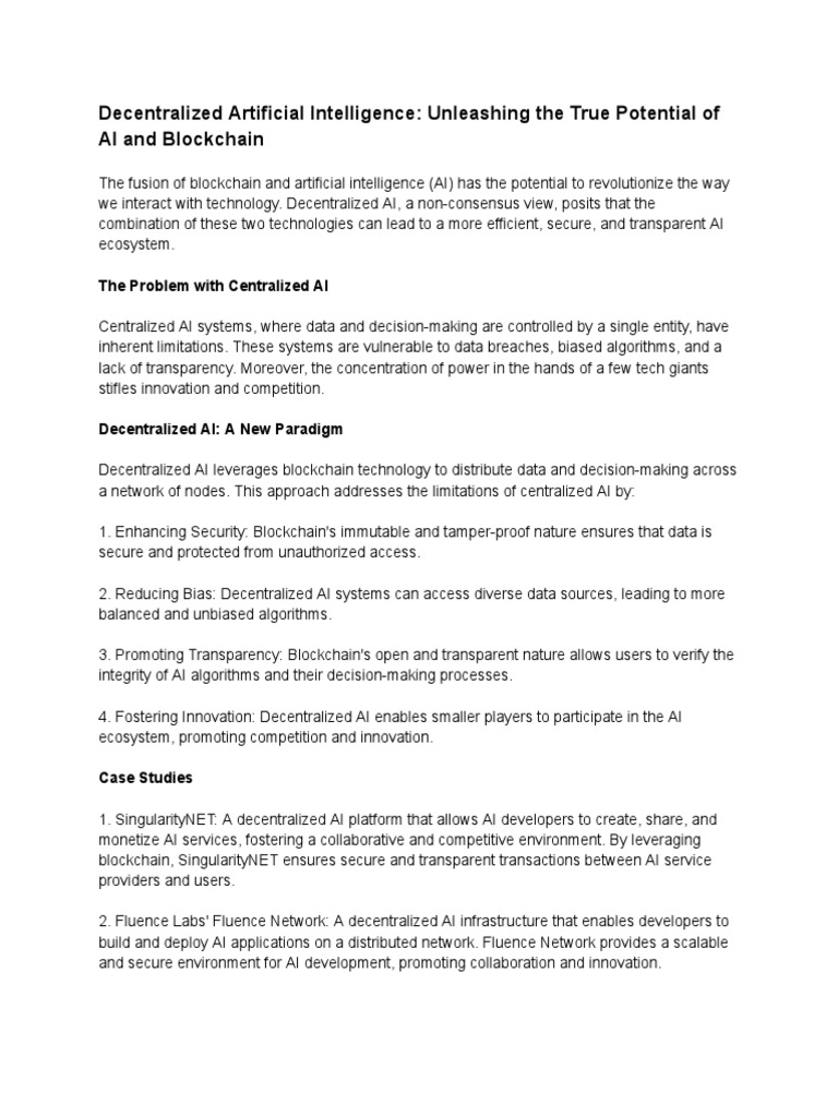 Decentralized Artificial Intelligence - Unleashing The True Potential ... Decentralized Artificial Intelligence - Unleashing The True Potential ...