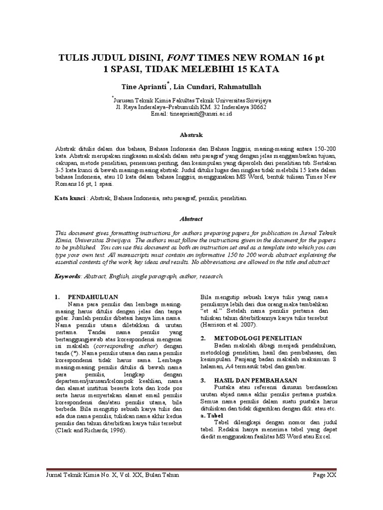 Template Penulisan Jurnal Teknik Kimia | PDF