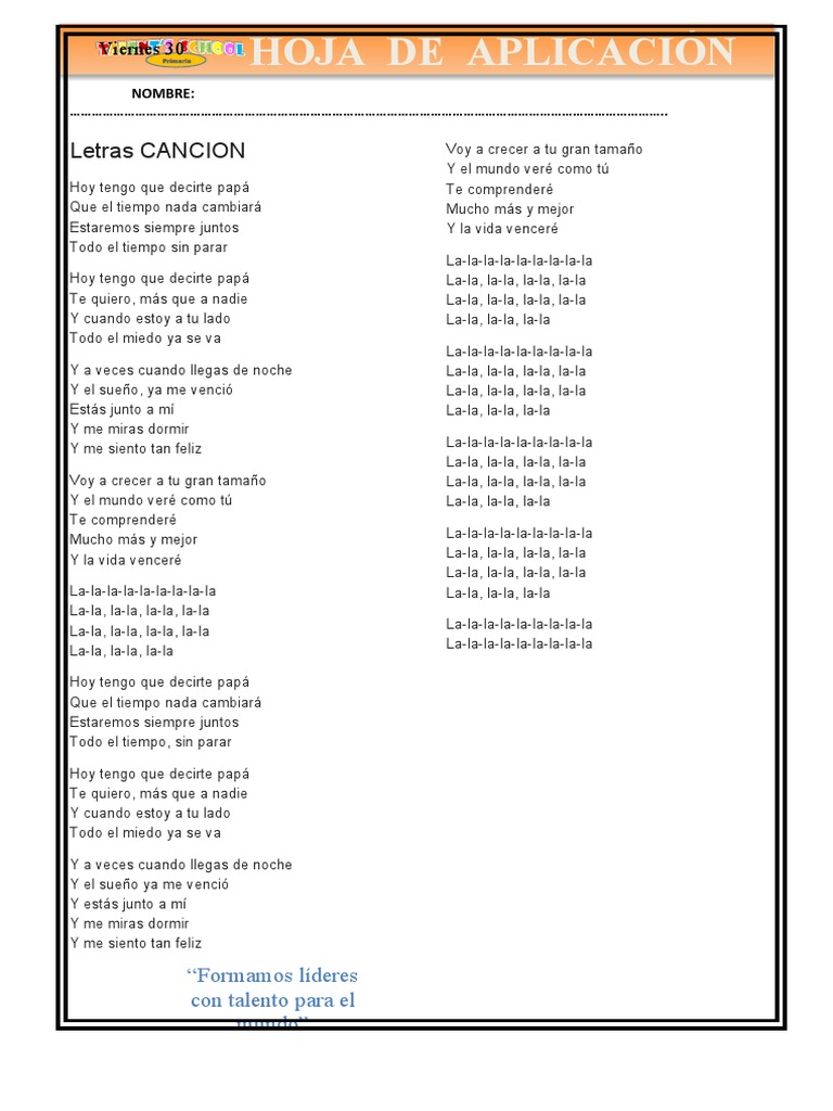 Letras de La Cancion Hoy Tengo Que Decirte Papa | PDF