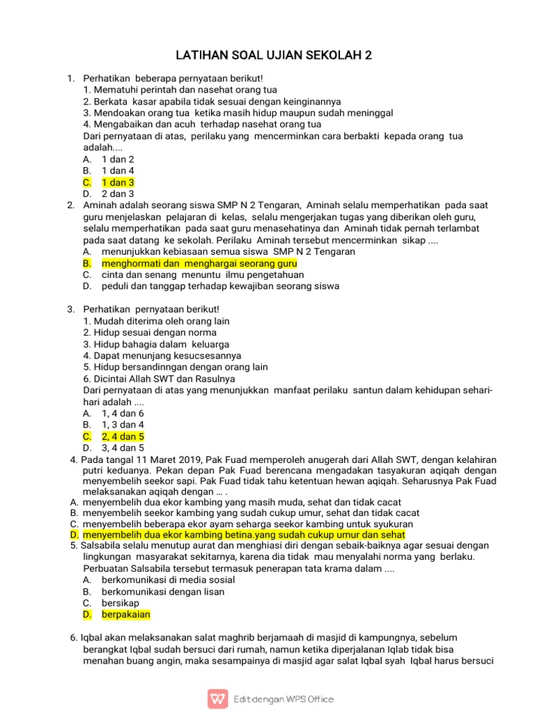 Latihan Soal Ujian Sekolah 2 Untuk Anak | PDF | Agama & Spiritualitas
