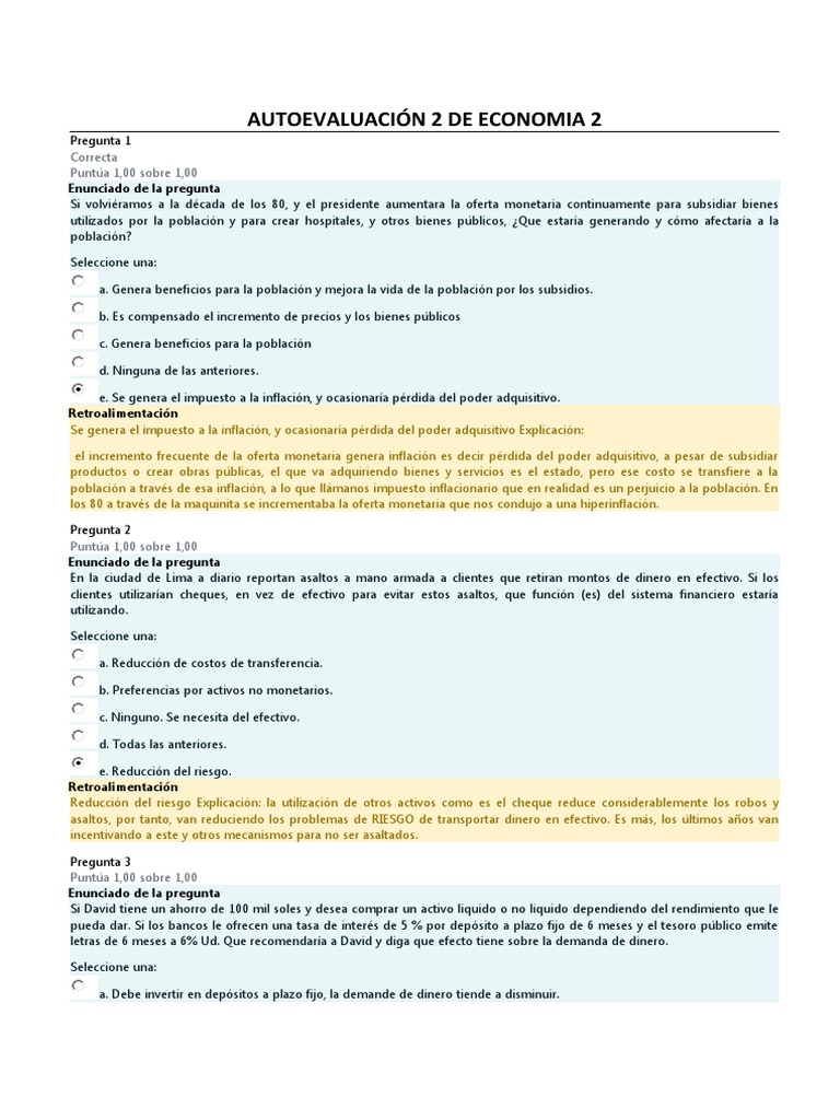 Autoevaluación 2 de Economia 2 | PDF | Dinero | Inflación