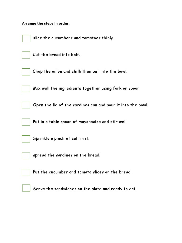 Arrange The Steps in Order Sandwich | PDF | Cooking, Food & Wine