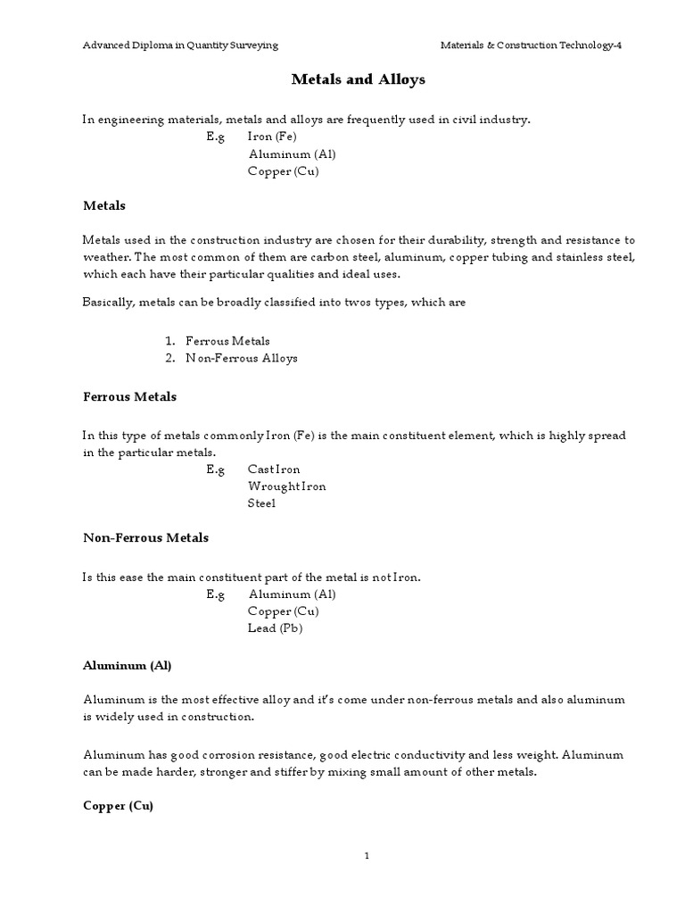 Materials Lecture Note - 05 - Metals & Alloys | PDF