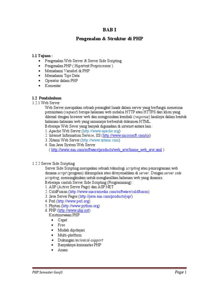 BAB I Pengenalan & Struktur Di PHP | PDF | Komputer