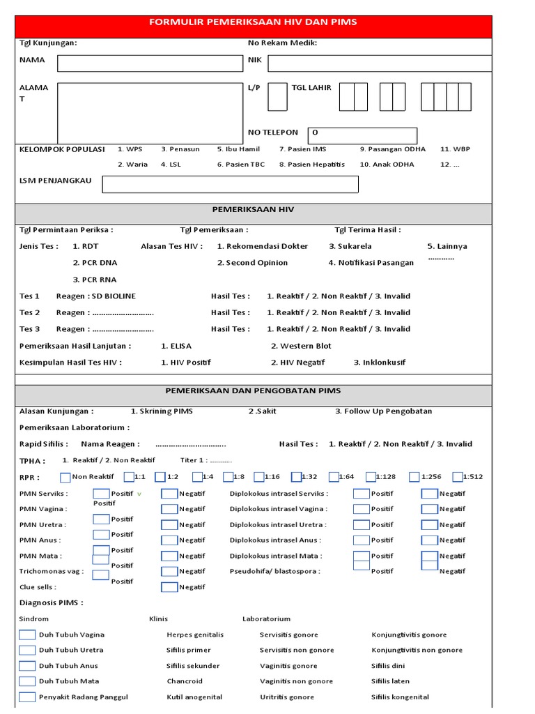 Formulir - Pemeriksaan HIV Dan PIMS 2102020 (Final) | PDF