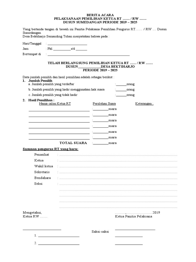 Format Berita Acara Pemilihan Ketua RT D | PDF