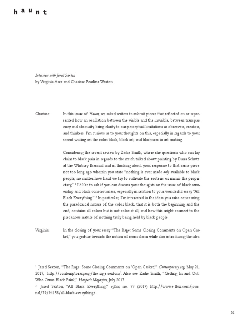 Interview - Jared Sexton | PDF | Philosophy