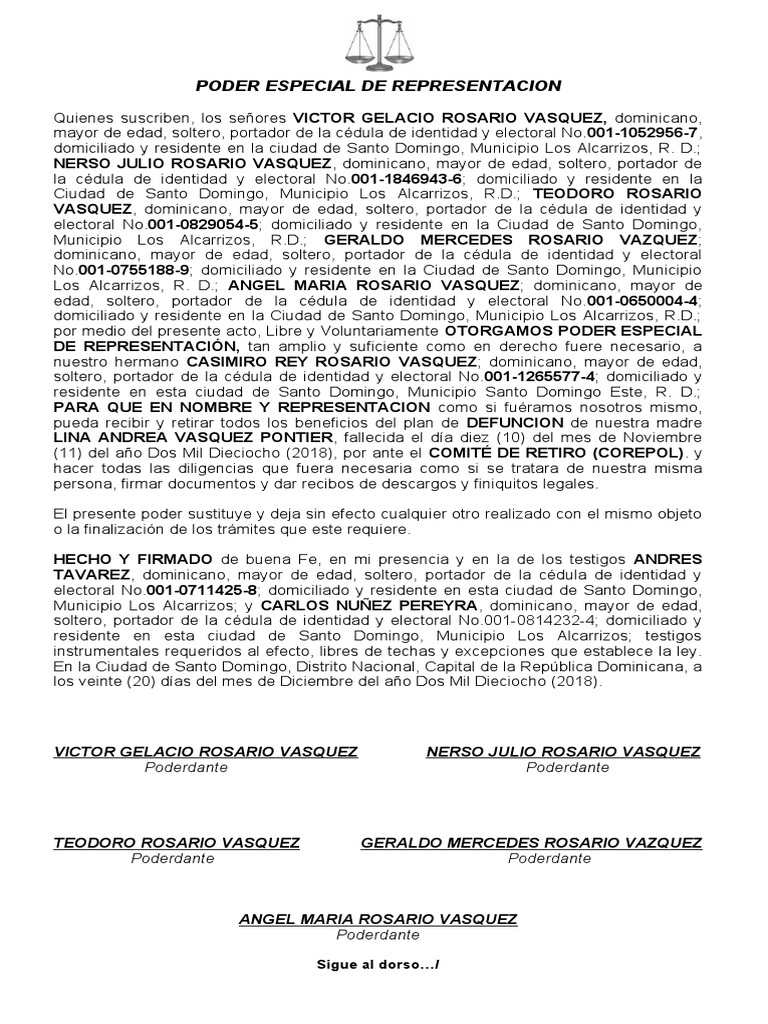 PODER ESPECIAL DE REPRESENTACION | PDF | República Dominicana