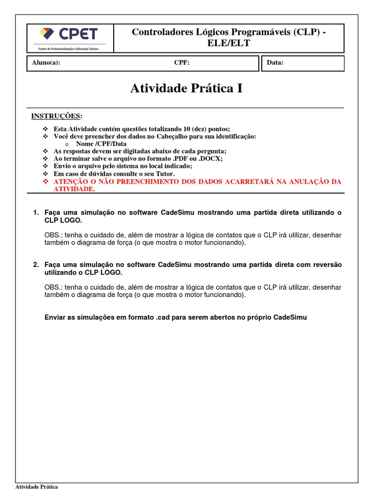 Atividade Prática CLP 2023 | PDF Atividade Prática CLP 2023 | PDF