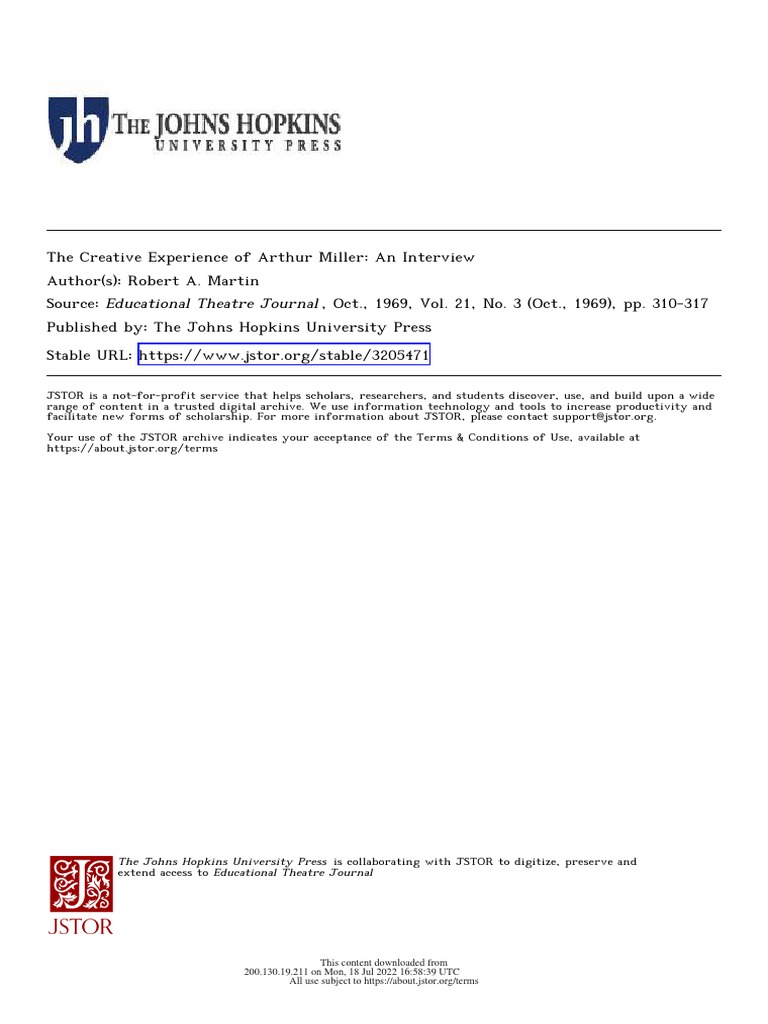 Martin - The Creative Experience of Arthur Miller - An Interview | PDF | Experience | Henrik Ibsen