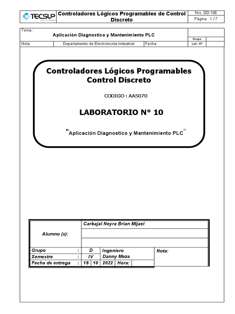 Lab 10 Diagnostico y Mantenimiento PLC SLC 5-04 | PDF | Controlador lógico programable ...