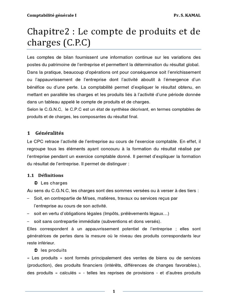 Chapitre2 - Le CPC | PDF | Comptabilité | Banques