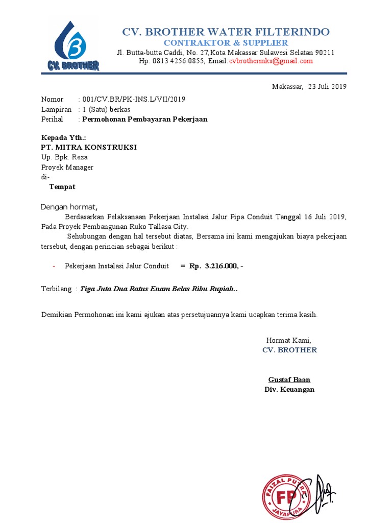 Contoh Surat Tagihan Conduit | PDF
