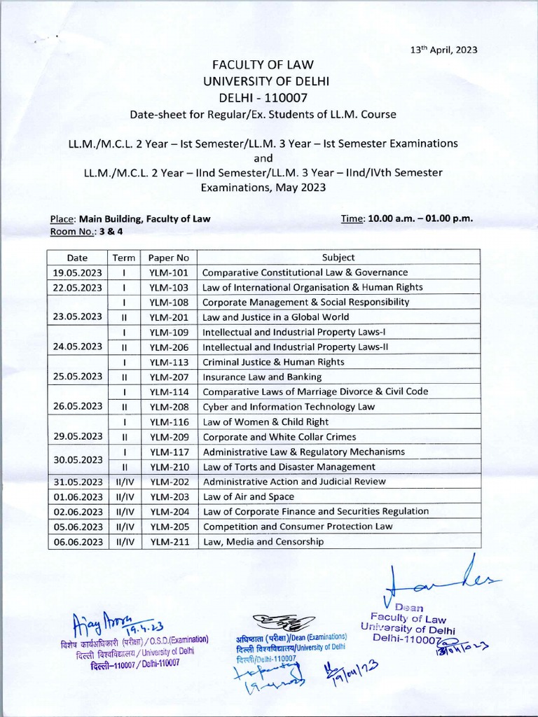 LL.M. Date sheet | PDF