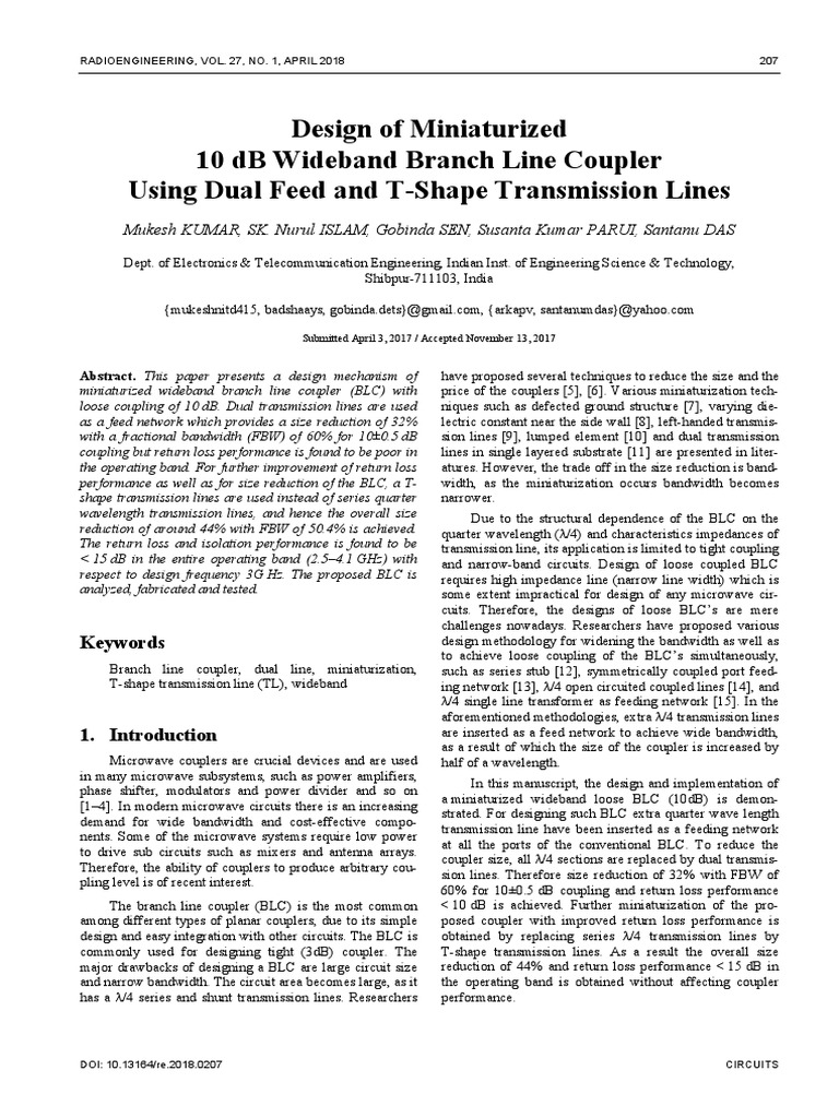 Design of Miniaturized 10 DB Wideband Branch Line Coupler Using Dual ...