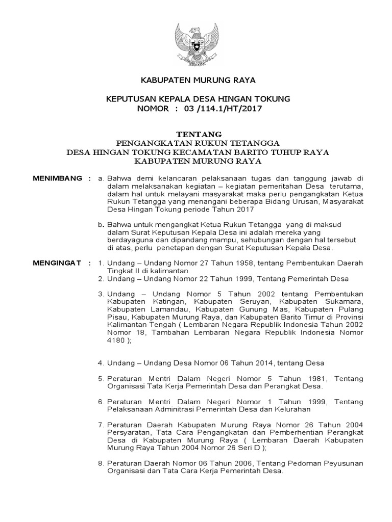 Pengangkatan Ketua RT Hingan Tokung | PDF
