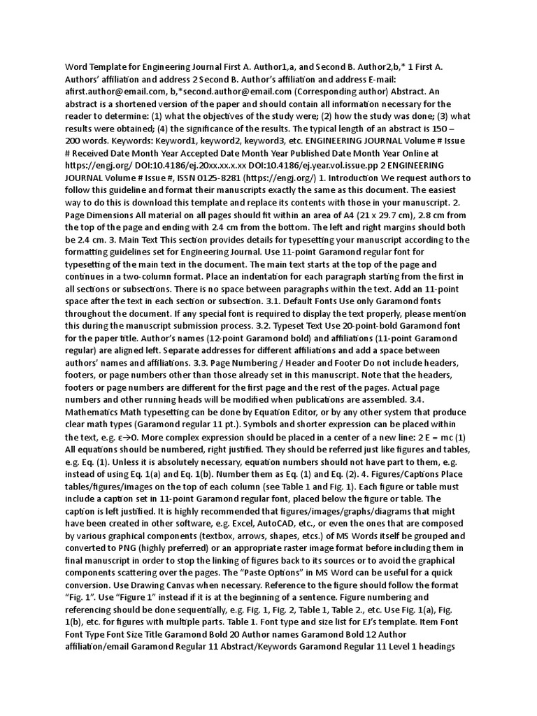 Word Template For Engineering Journal First A | PDF