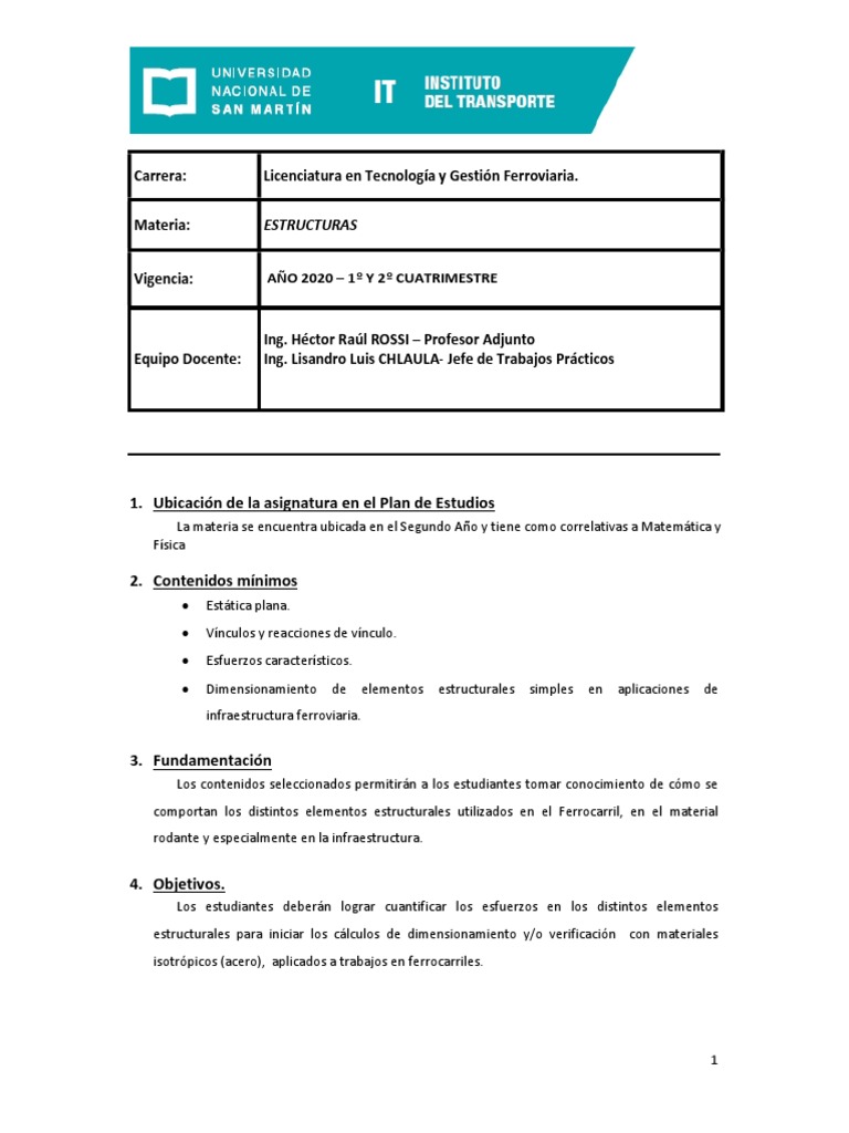 Estructuras Programa de La Materia | PDF | Fuerza