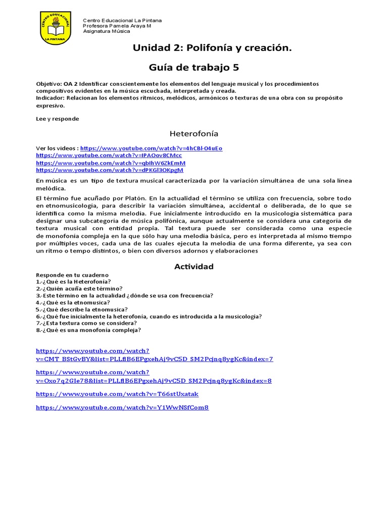 Guia 5 Heterofonia | PDF | Arte