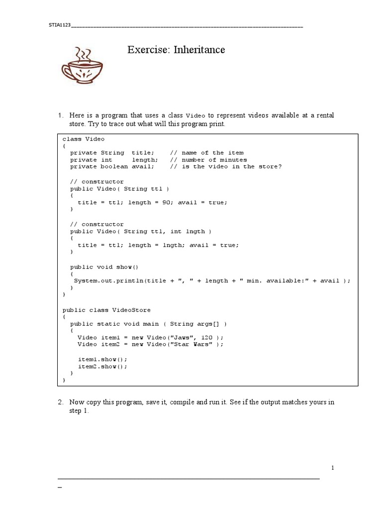 Exercise 6 Inheritance I Pdf Programming Constructor Object Oriented Programming 