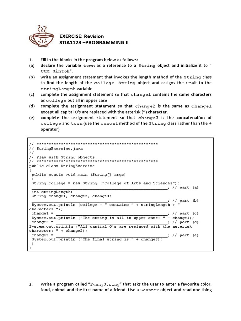 Exercise 1 Revision String Pdf String Computer Science Software 