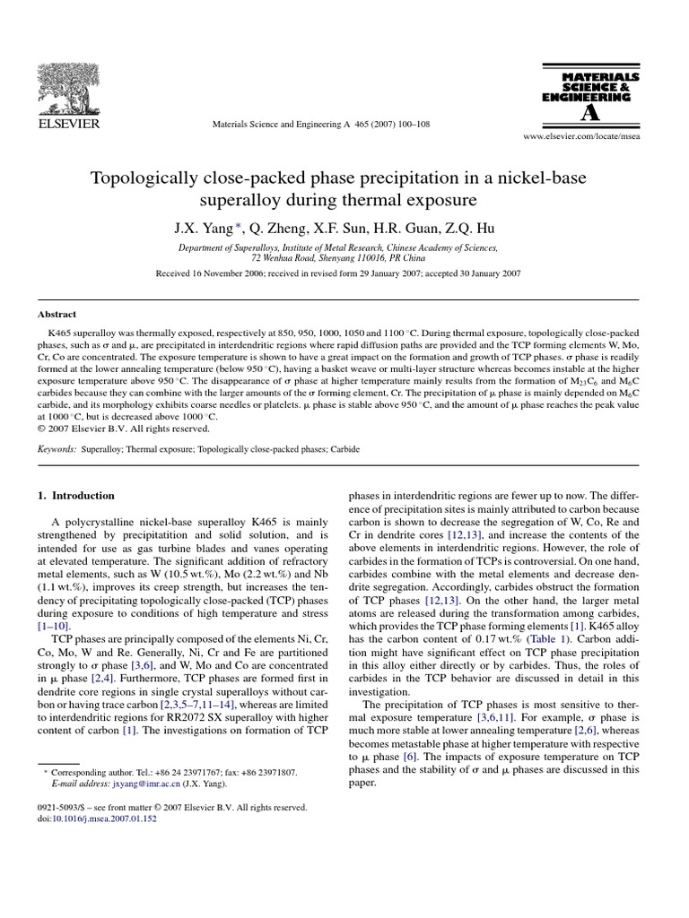 Topologically Close-Packed Phase Precipitation in A Nickel-Base ...