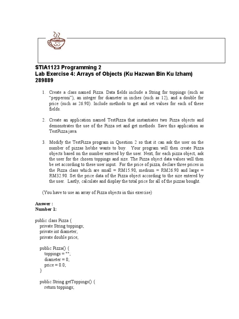 Lab Exercise 4 Arrays Of Objects Pdf String Computer Science 5001