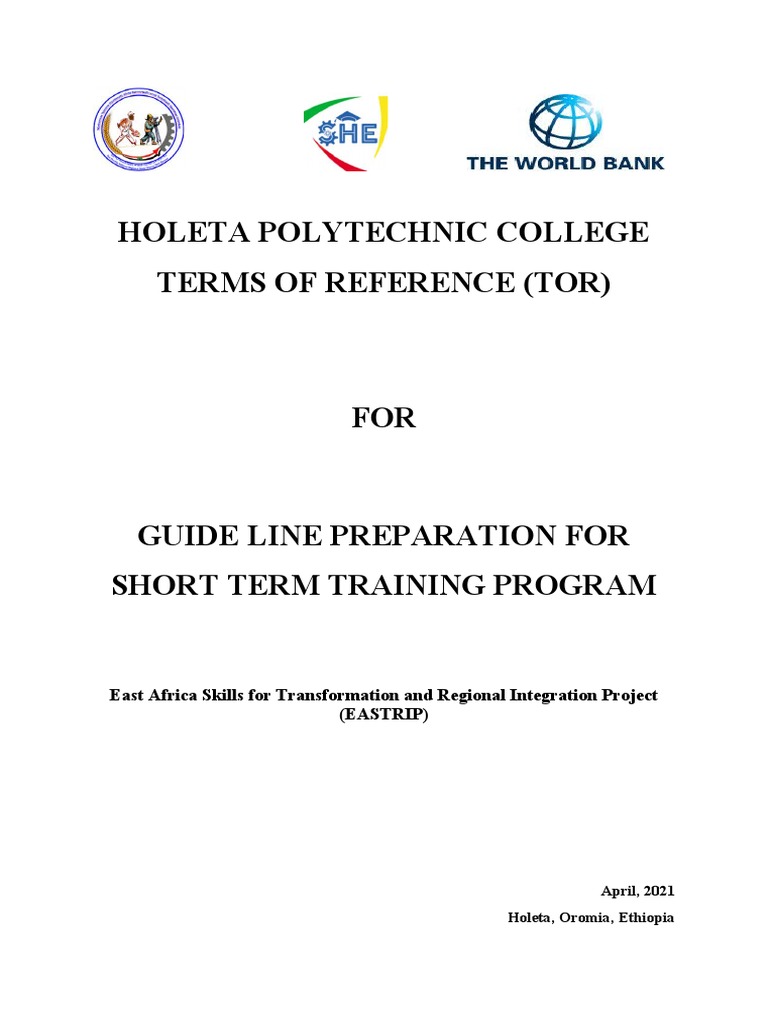 TOR For Short Term Training Program | PDF | Consultant | Vocational ...