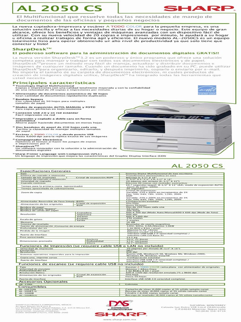 Sharp AL-2050CS | PDF