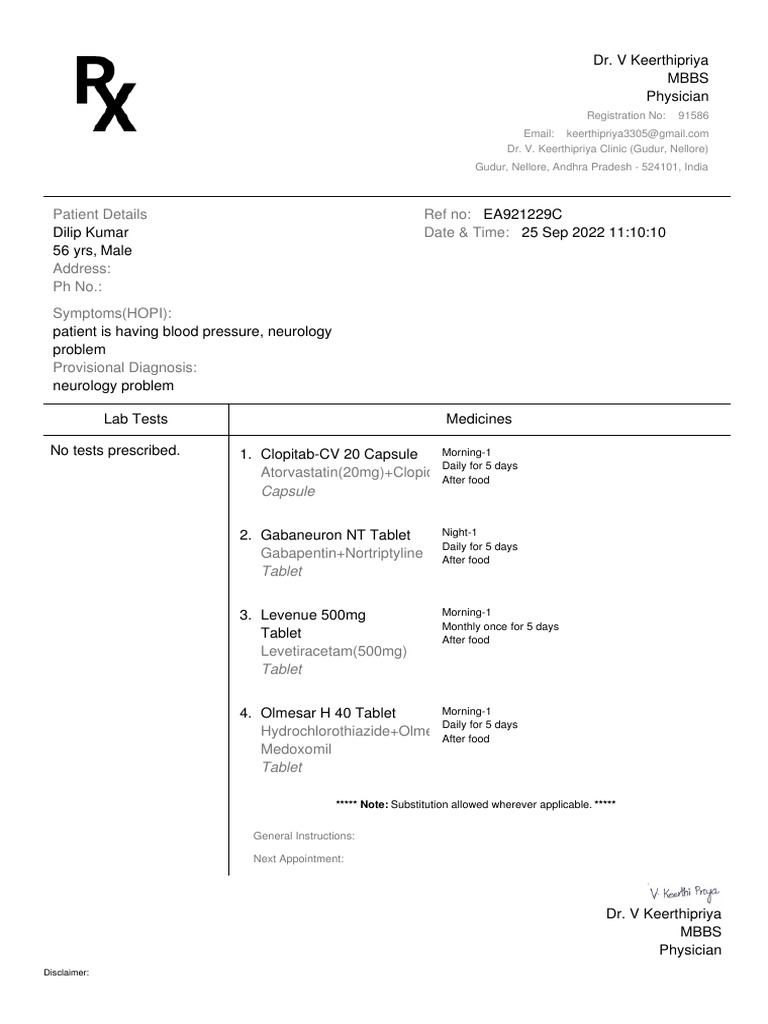 Neurology Consultation Summary and Prescription | PDF | Wellness