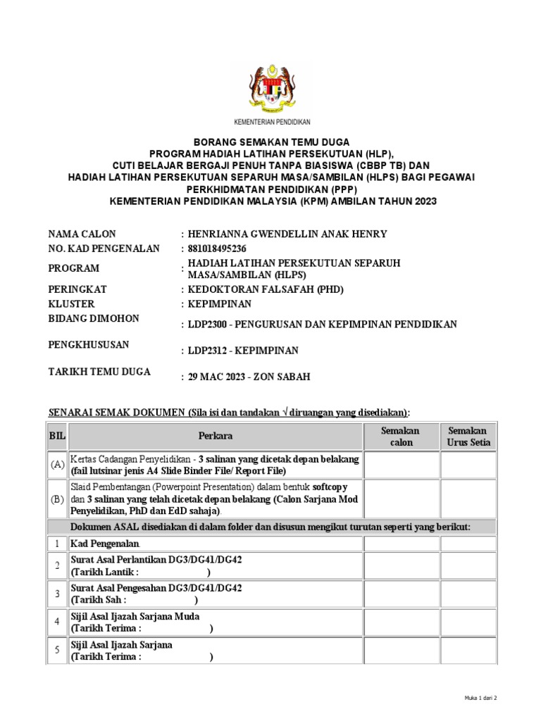 Senarai Semak Temu Duga | PDF