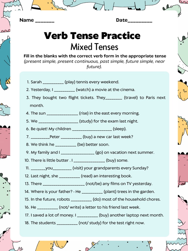 Mixed Tenses Verb Practice Worksheet | PDF