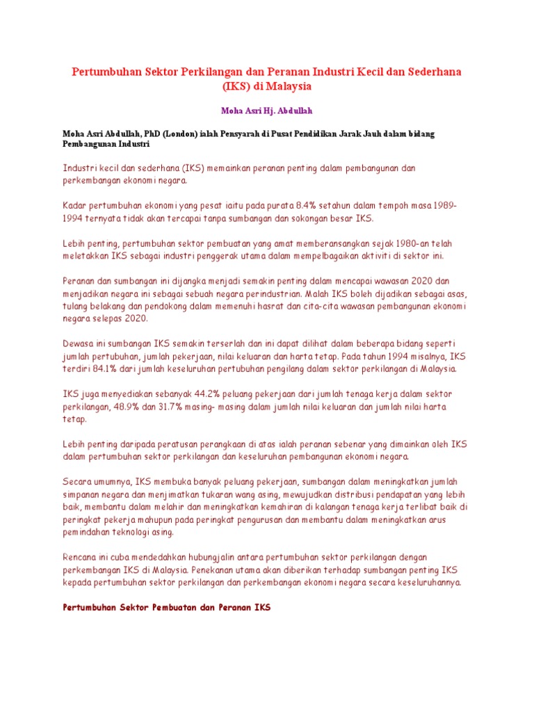 Pertumbuhan Sektor Perkilangan Dan Peranan Industri Kecil Dan Sederhana ...