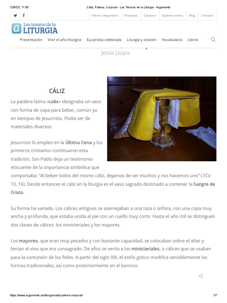 Cáliz, Patena, Corporal - Los Tesoros de La Liturgia - Arguments | PDF