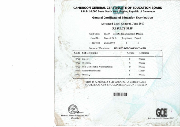 A Level Certificate_FODONG Viny | PDF