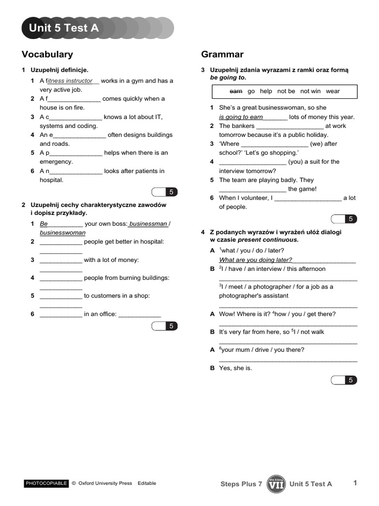 Steps Plus Dla Klasy Vii Testy Do Rozdzialow | PDF | Physical Education