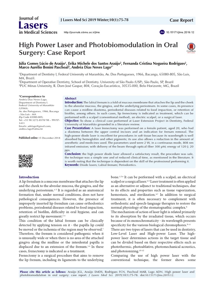 Lasers: High Power Laser and Photobiomodulation in Oral Surgery: Case Report | PDF | Surgery | Laser