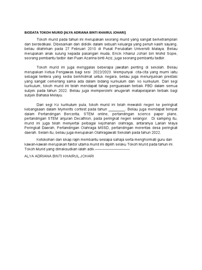 Biodata Tokoh Murid | PDF