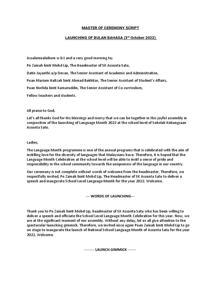 Master of Ceremony Script | PDF