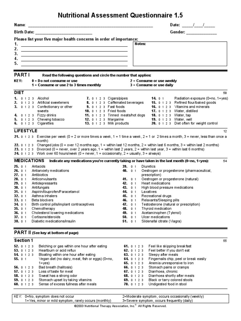 Nutritional Assessment Questionaire NAQ | PDF | Bloating | Human Feces