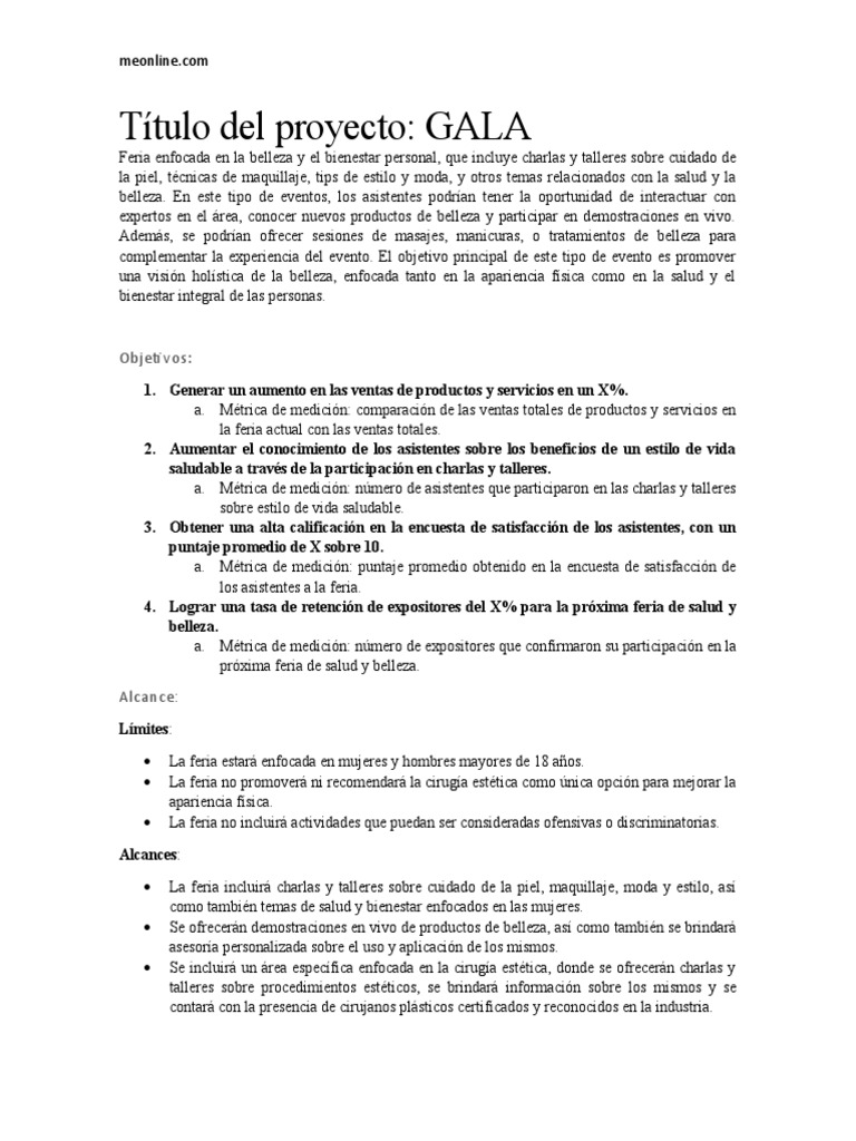 Gala-Plan de Trabajo | PDF