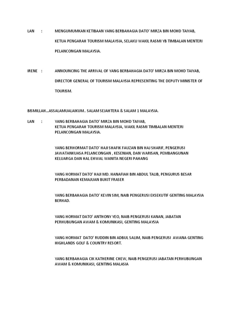 Skrip MC Pertandingan Mengenal Burung 2012 | PDF