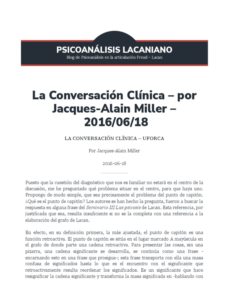La Conversación Clínica - Por Jacques-Alain Miller - 2016-06-18 ...