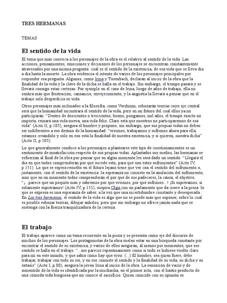Tres Hermanas Temas y Símbolos | PDF | Amor | Significado de la vida