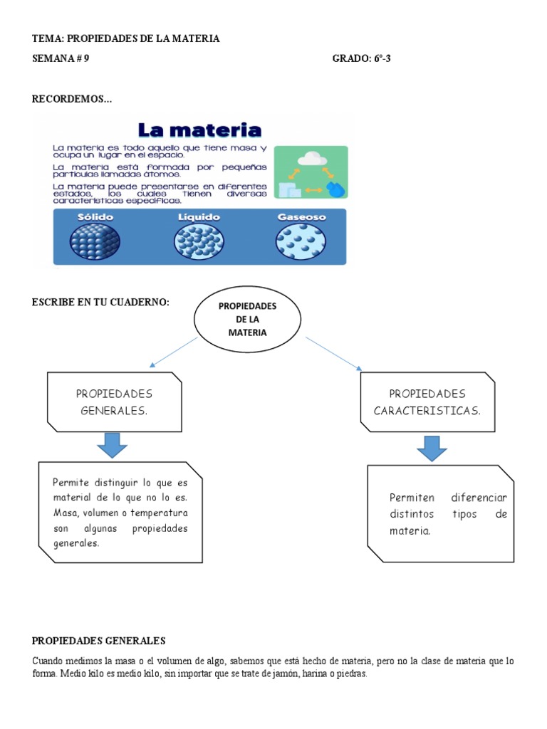 6º Taller Propiedades de La Materia Material Semana #9 2023 | PDF