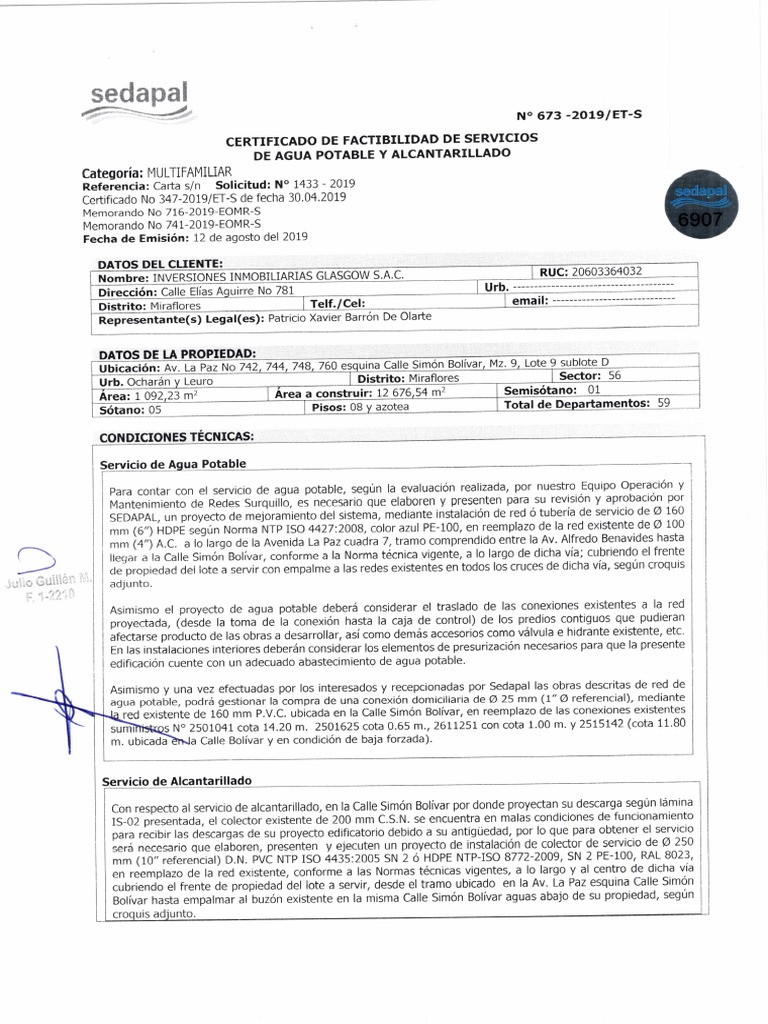 15 Factibilidad de Servicio de Agua y Alcantarillado | PDF