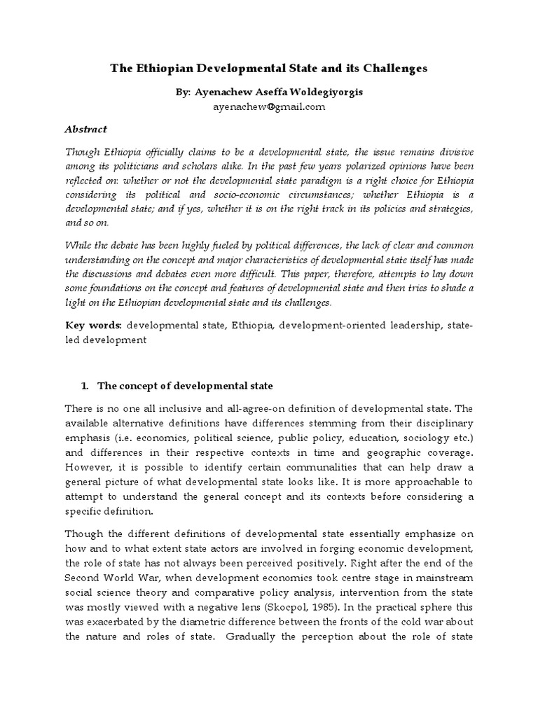 Challenges of Ethiopia's Developmental State | PDF | Ethiopia | State ...