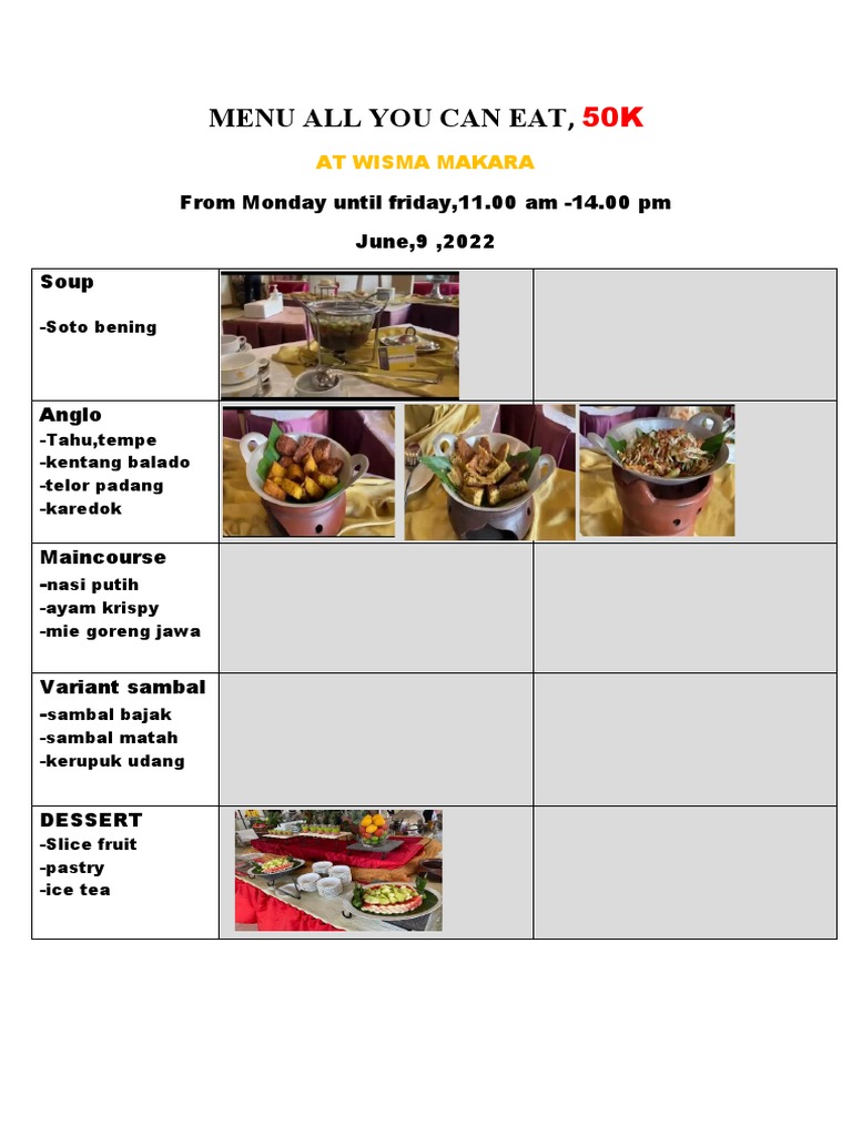 Menu All You Can Eat | PDF